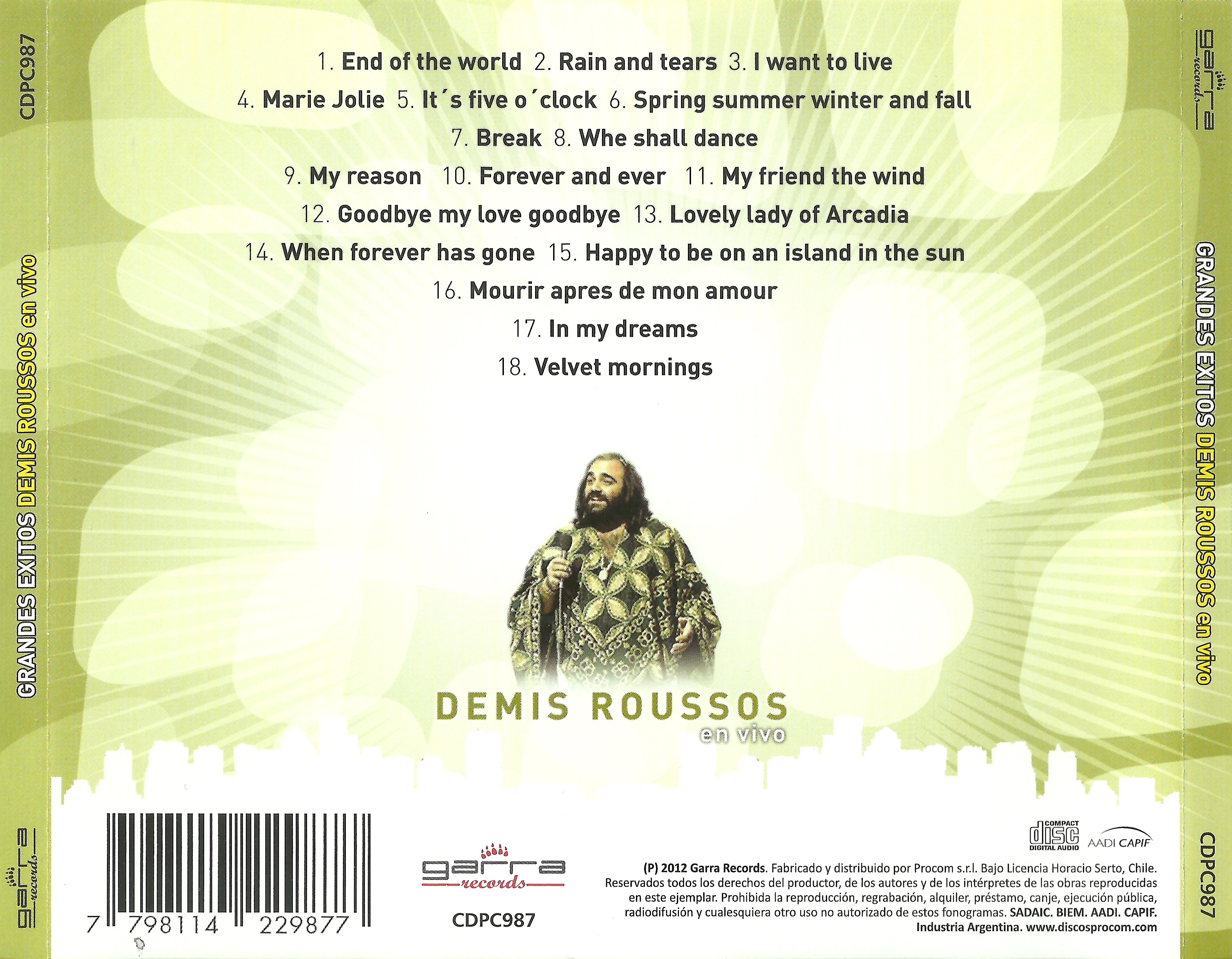 Demis Roussos Grandes Exitos en Vivo : Back | CD Covers | Cover Century ...